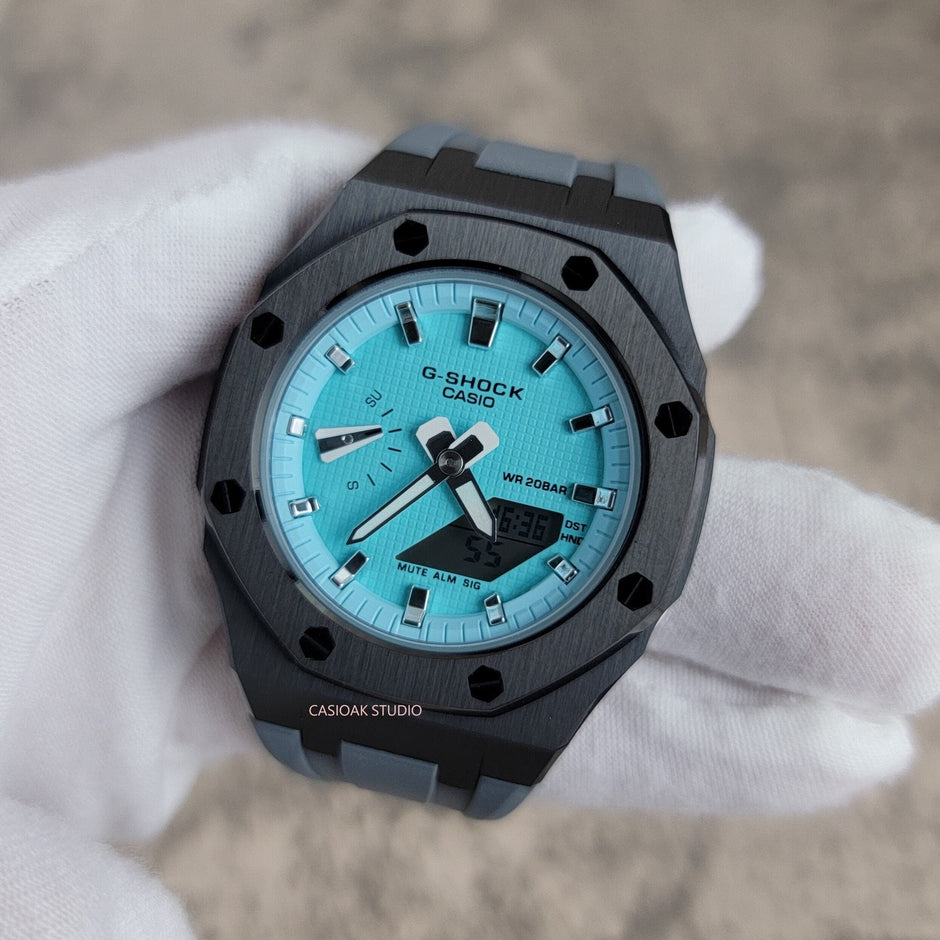 Casioak Mod Watch Black Case Gray Rubber Strap Tiff Silver Time Mark ...