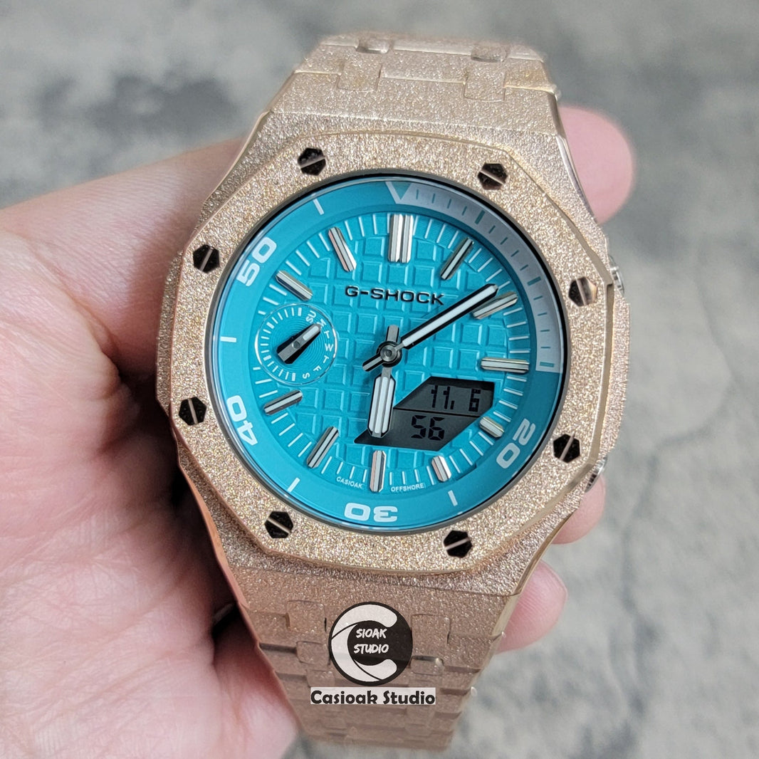 Casioak Mod Watch NEW Frosted Rose Gold Case Metal Strap Tiff Silver ...