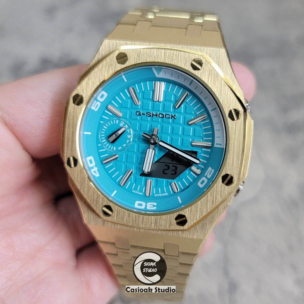 Casioak Mod Watch NEW Gold Case Metal Strap Tiff Silver Time Mark Tiff ...