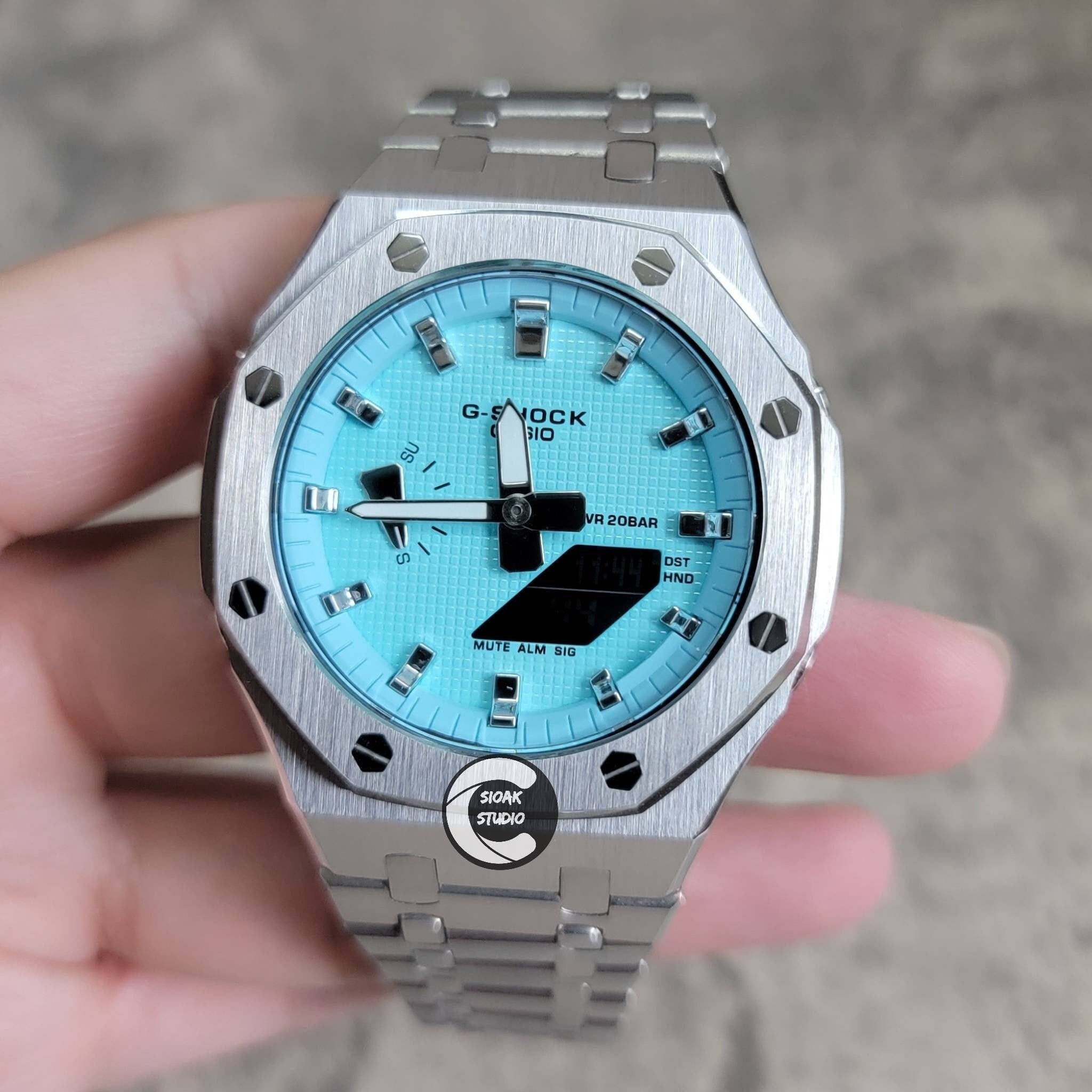 Casioak Mod Watch Silver Case Metal Strap Tiff Silver Time Mark Tiff ...