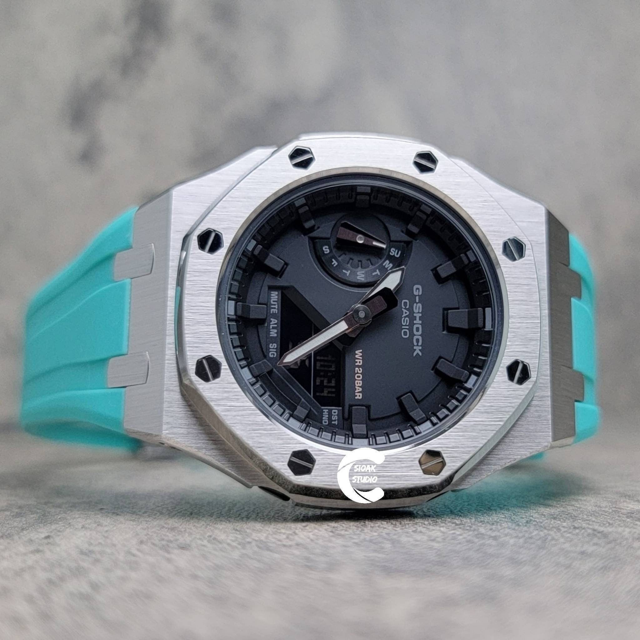 Casioak-Mod-Watch-Silver-Case-Tiff-Rubber-Strap-Black-Time-Mark-Black ...