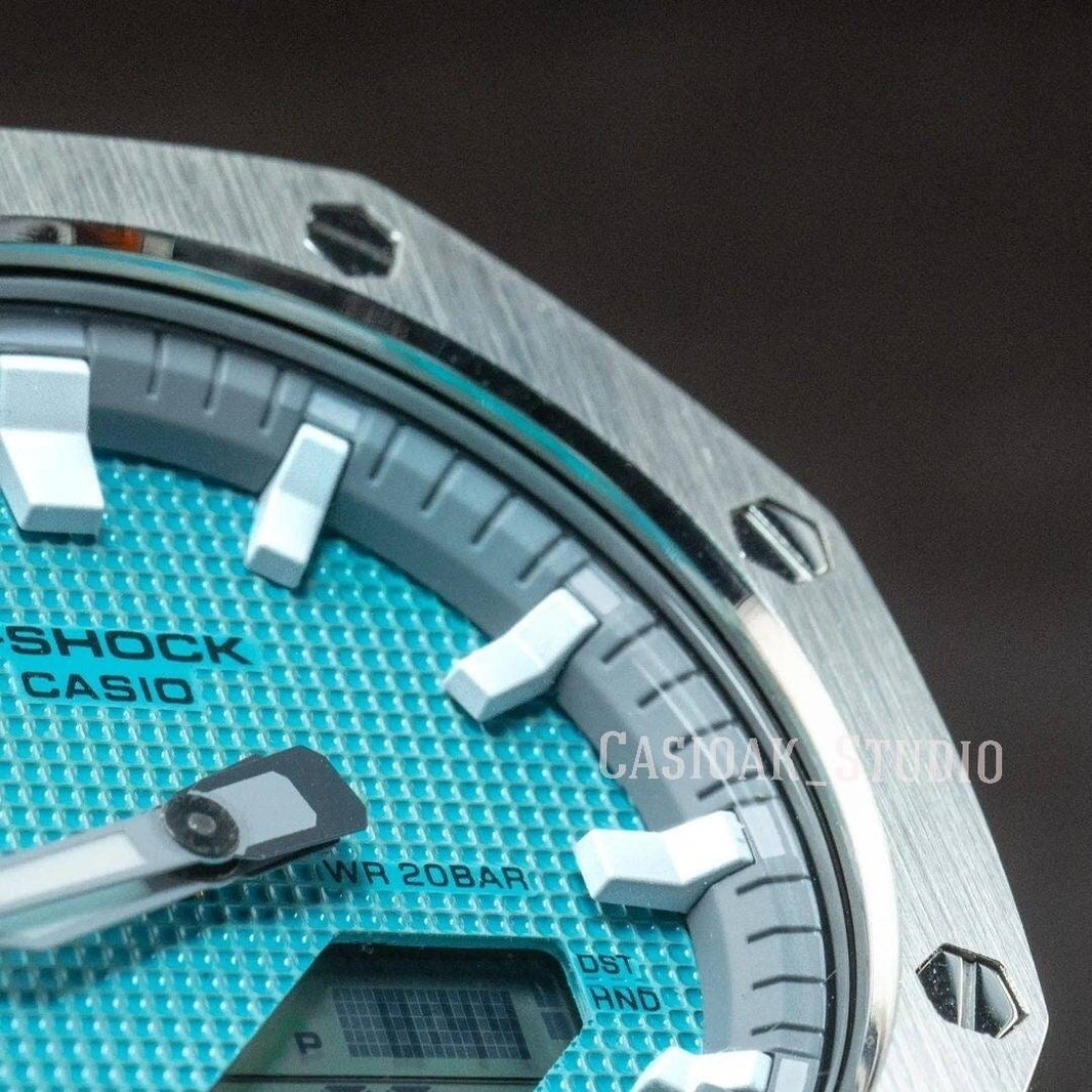 Casioak Mod Watch Silver Case Tiff Rubber Strap Light Gray White Time ...