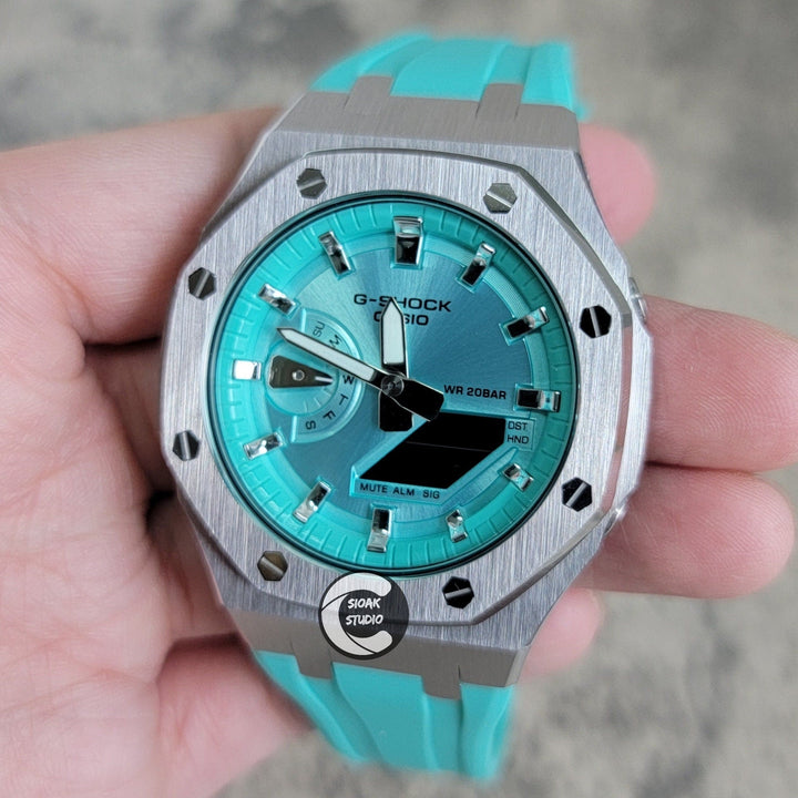 Casioak Mod Watch Silver Case Tiff Rubber Strap Tiff Silver Time Mark ...